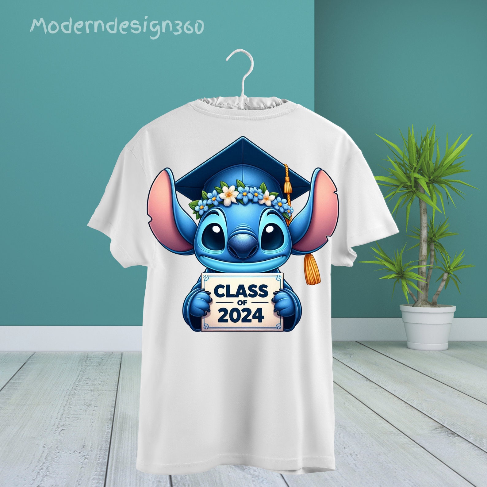 Stitch Graduation 2024 Clipart Image With Watercolor Splash Background ...