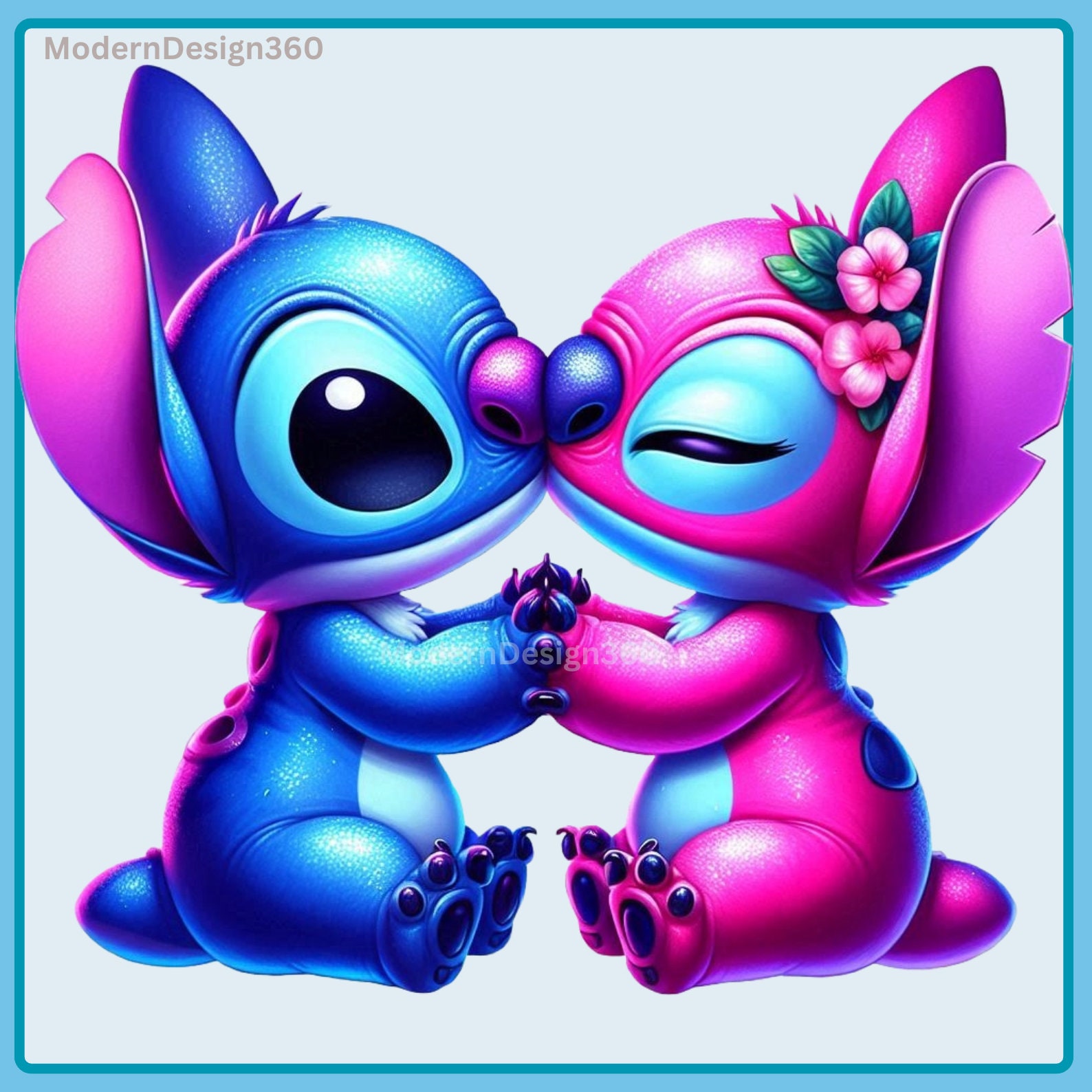 Stitch and Angel Heart Watercolor PNG, Stitch and Angel Clipart, Stitch ...