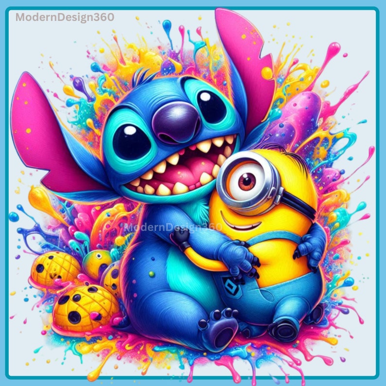 Stitch and Minion Watercolor Splash Clipart Images Graphics and Artwork ...