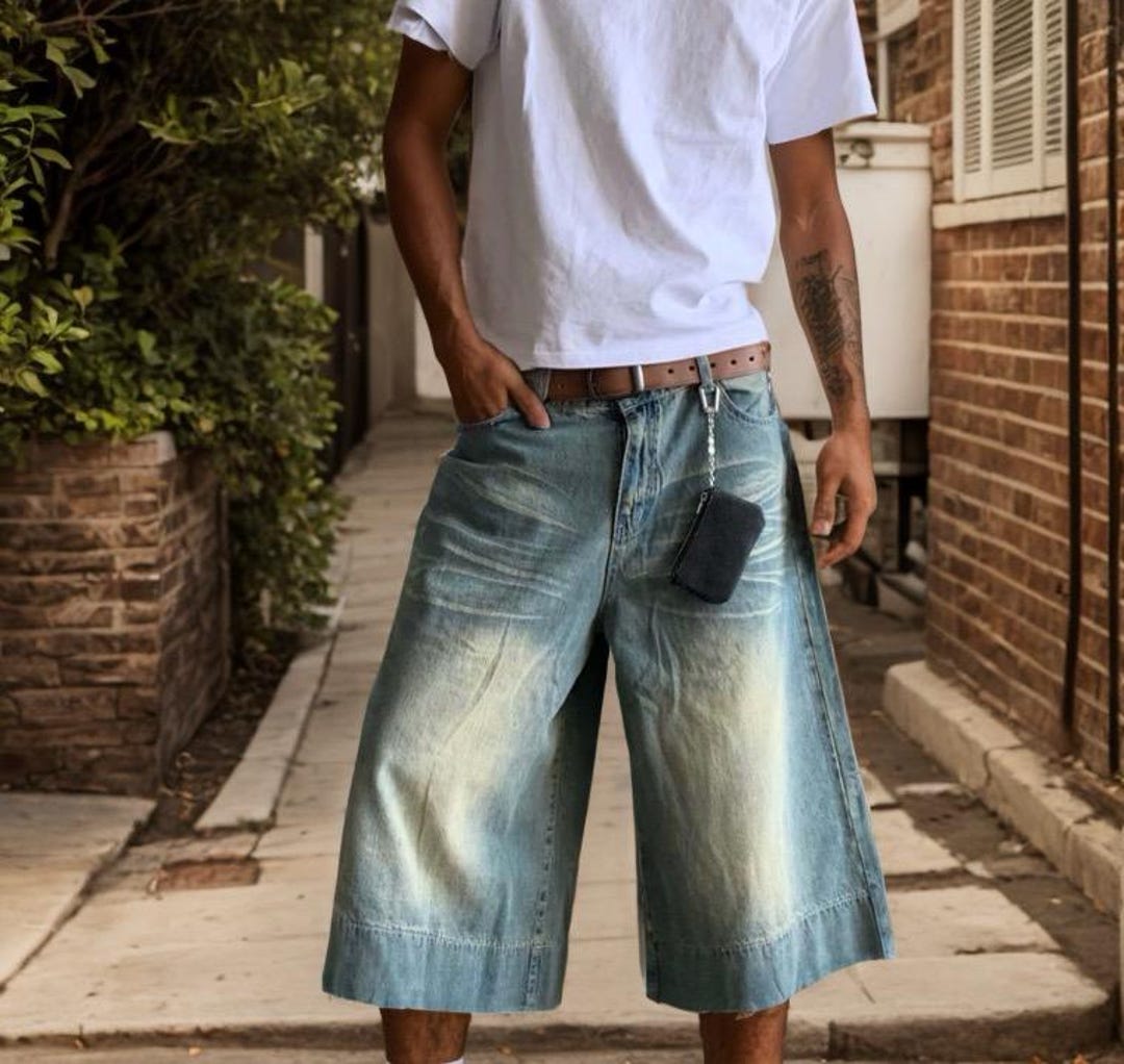 Faded Oversized Baggy Fit Denim Shorts for Men, Distress Finished ...