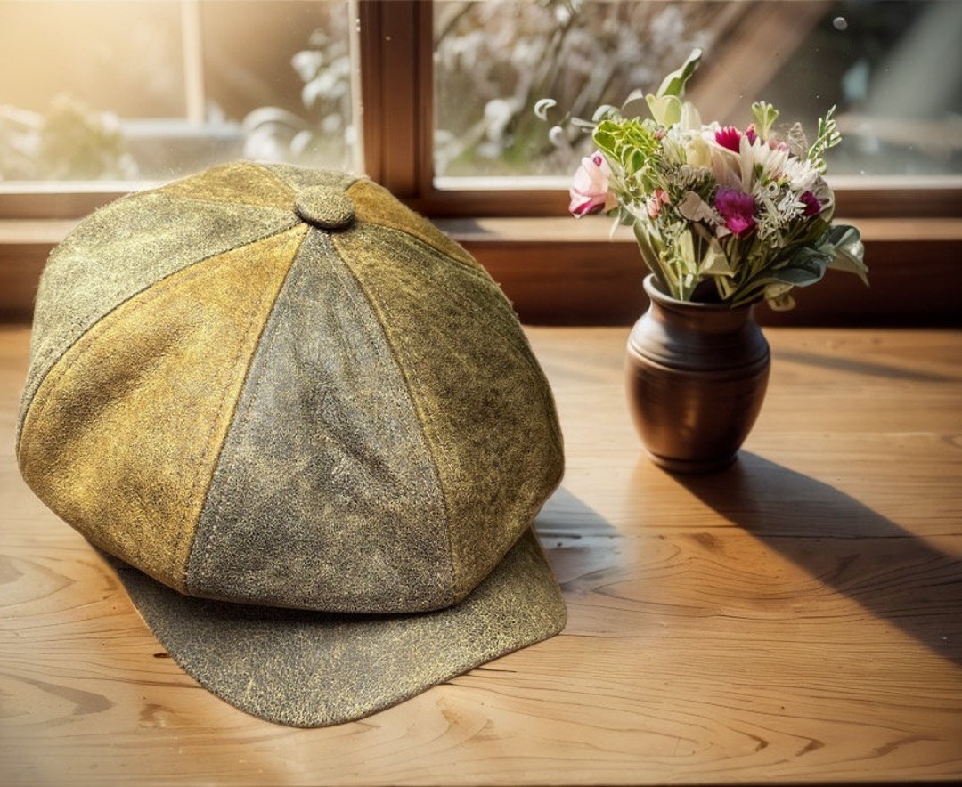Vintage 1920 8 Panel Newsboy Cap in Genuine Sheepskin Leather, Baker ...