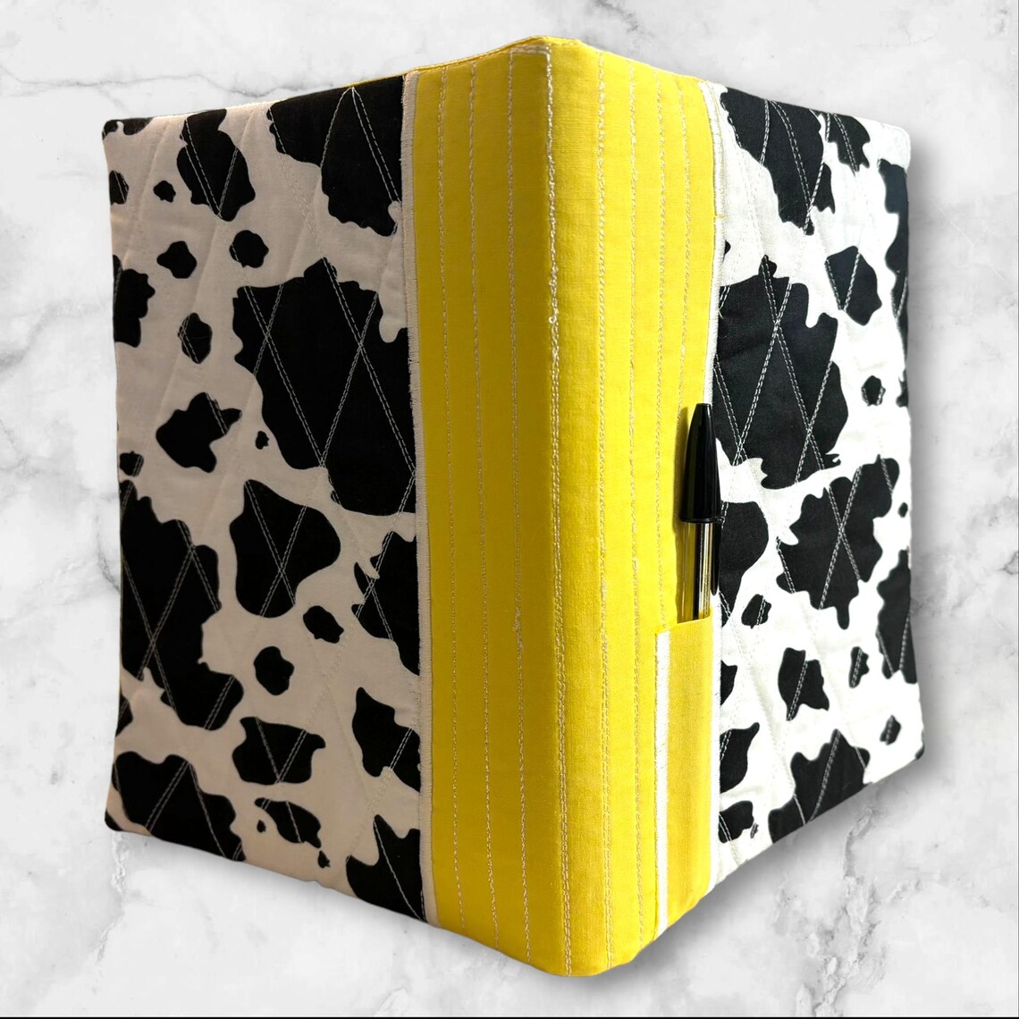 Vibrant Yellow and Cow Print Cover, Composition Notebook Cover With Pen ...