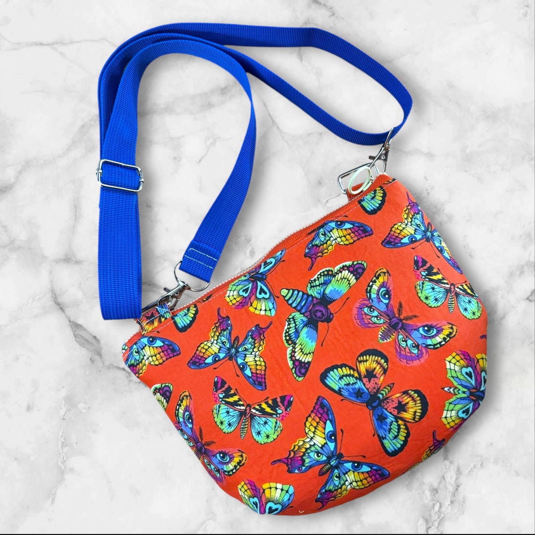 Papaya Butterfly Kisses Crossbody Purse, Tula Pink Round Bottom Bag ...