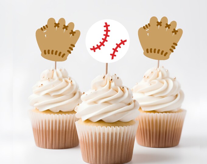 Baseball Themed Cupcake Toppers. Baseball Glove and Baseball Cupcake ...