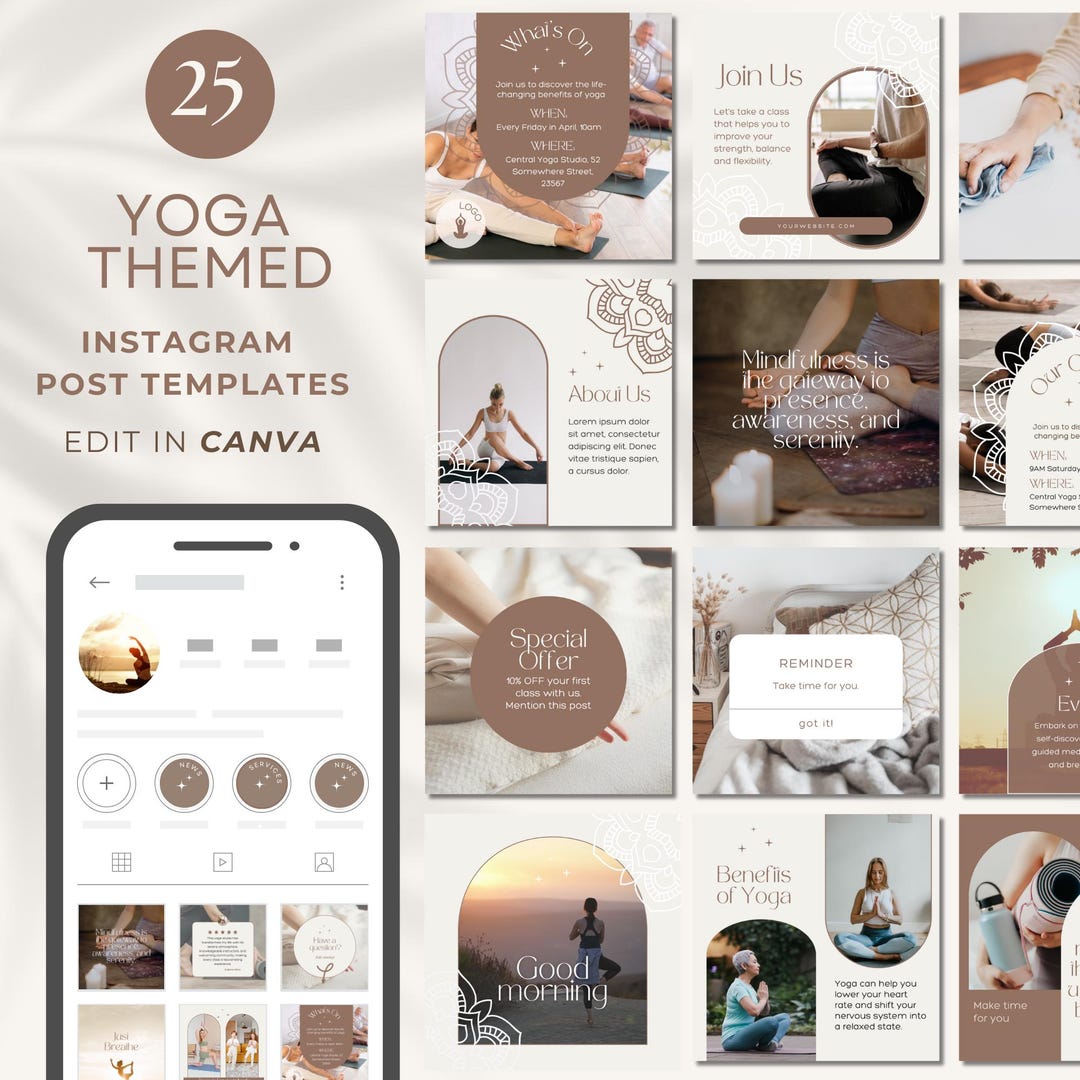 25 Neutral Yoga Social Media Posts, Instagram Templates for Yoga ...