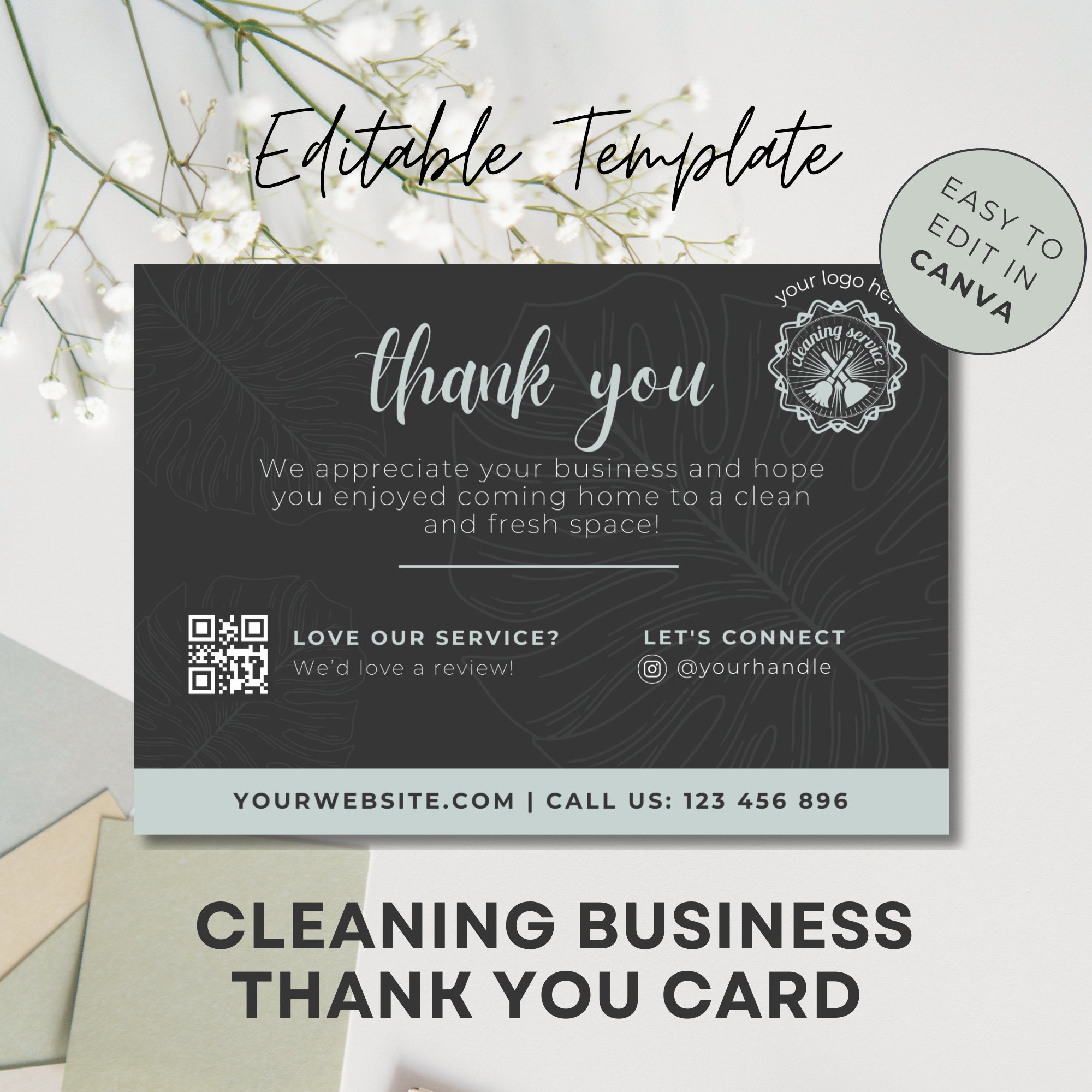 Cleaning Business Thank You Card Template: Editable Postcard (digital ...