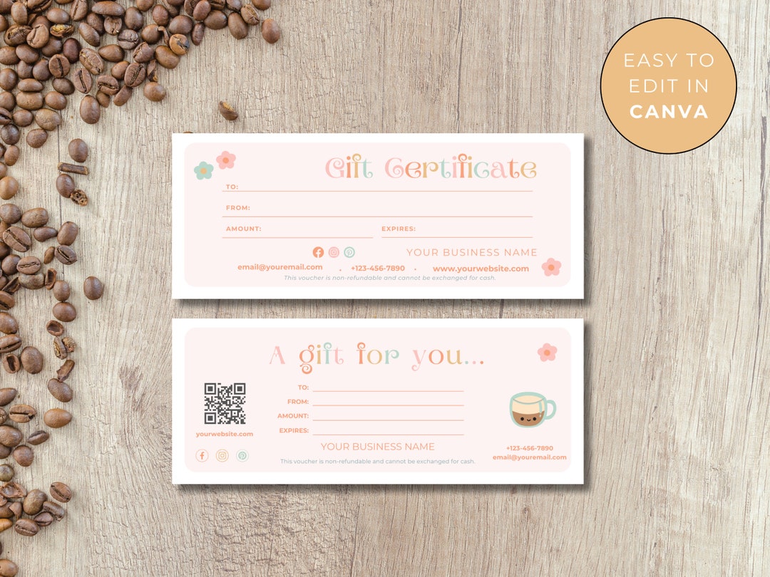 Cafe Gift Voucher Template - INSTANT DOWNLOAD - DIY Printable Cafe Gift ...