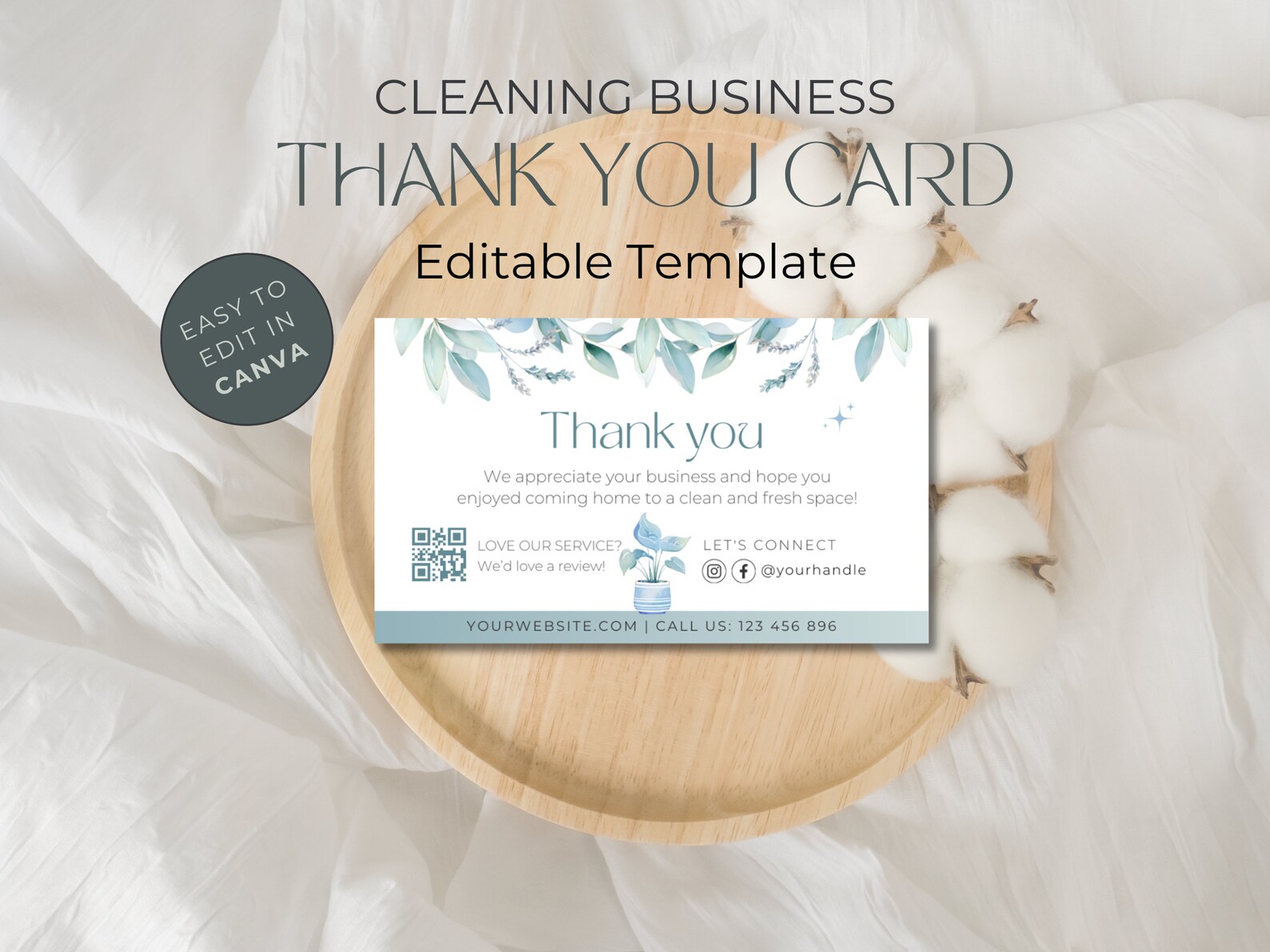 Cleaning Business Thank You Card Templates With QR Code - INSTANT ...