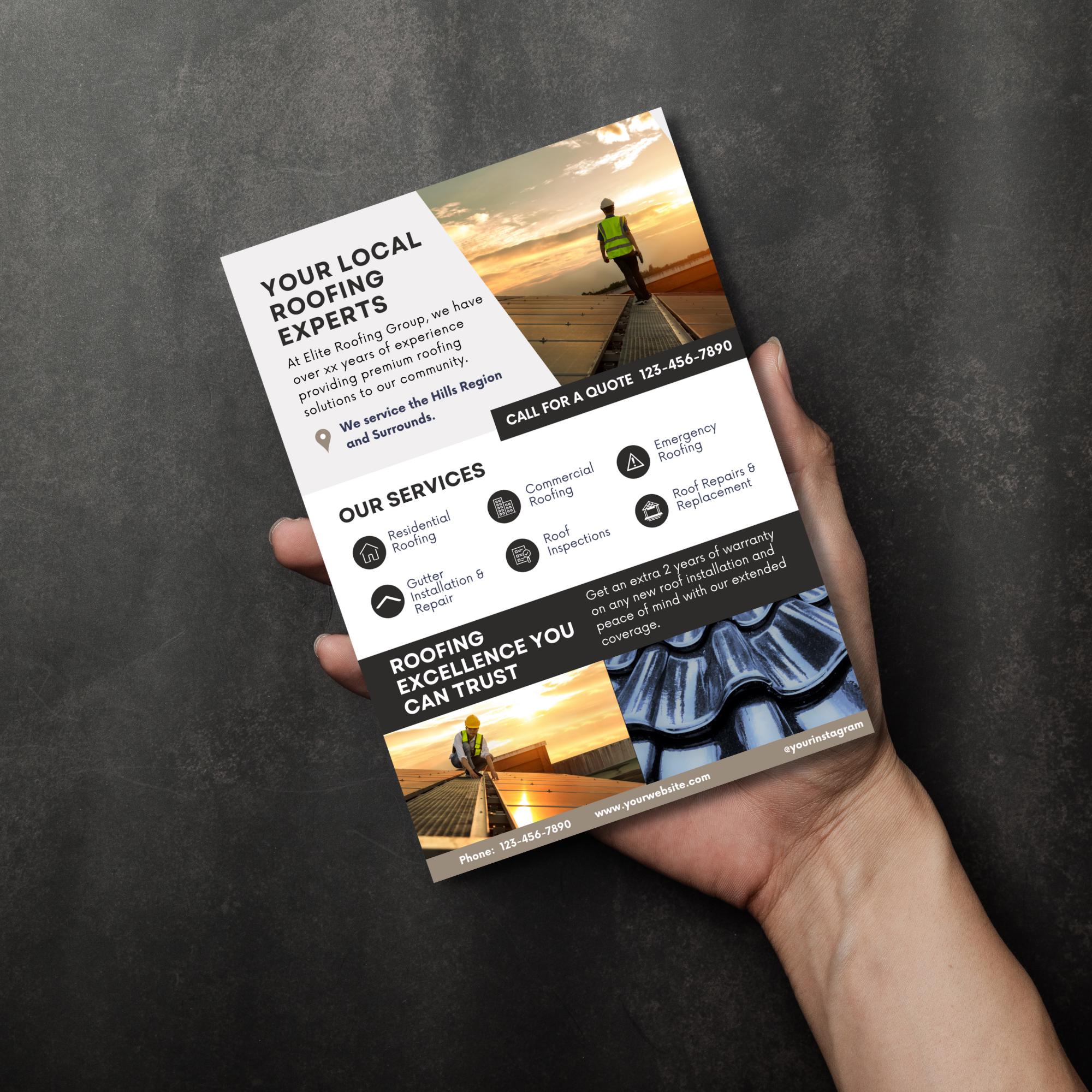 Roofing Business Flyer Template, Roof Repair DIY Pamphlet, Roofing ...