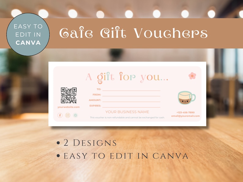Cafe Gift Voucher Template - INSTANT DOWNLOAD - DIY Printable Cafe Gift ...