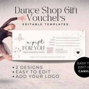 Dance Studio Gift Voucher Templates, DIY Ballet Gift Certificates ...