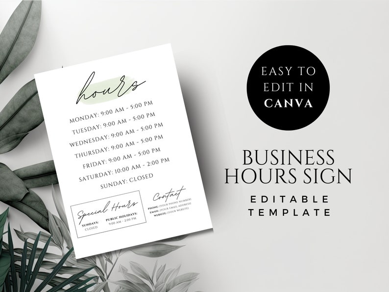 Business Hours Canva Template - DIY Printable Opening Hours Sign ...