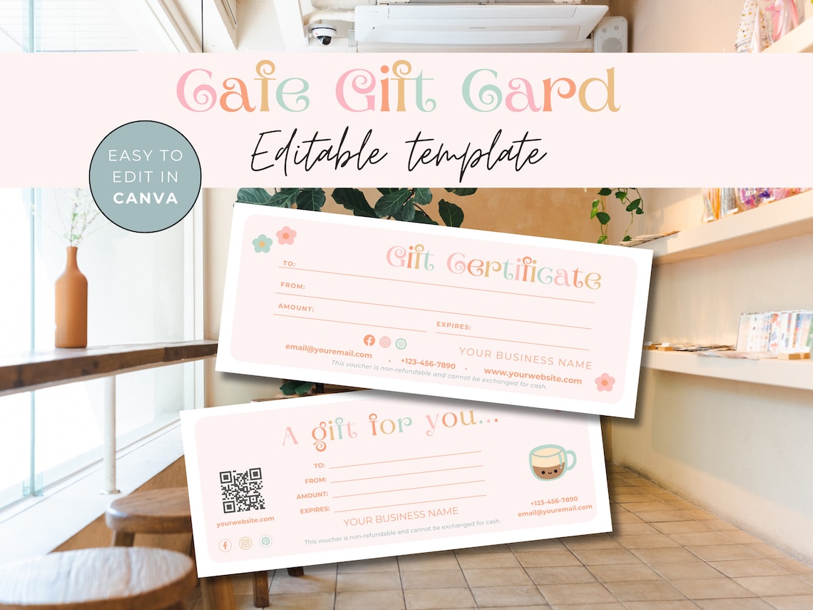 Cafe Gift Voucher Template - INSTANT DOWNLOAD - DIY Printable Cafe Gift ...