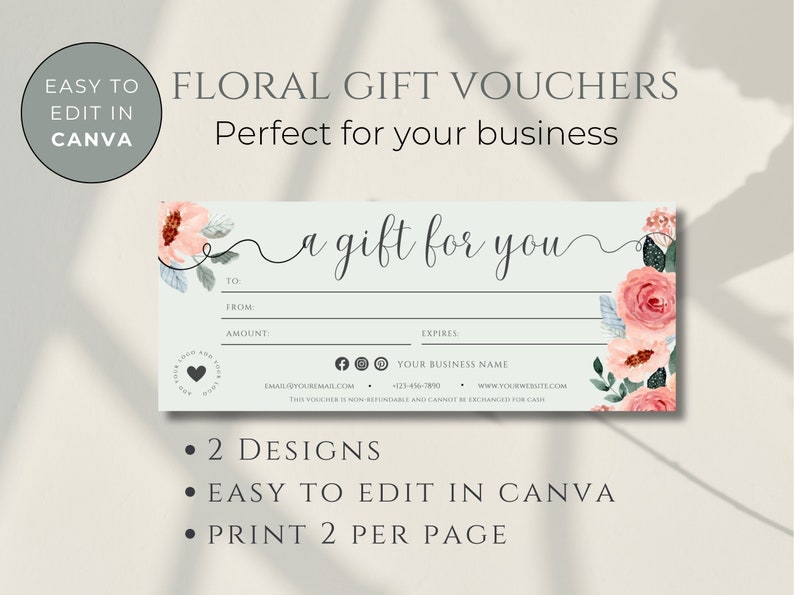 Floral Gift Voucher Canva Template: DIY Printable Gift Certificate ...