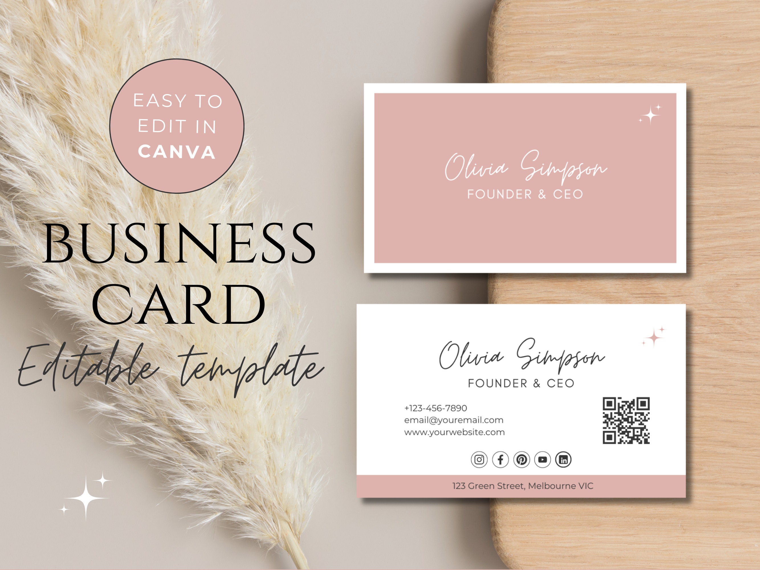Editable Business Card Template - DIY Printable Business Card, Editable ...