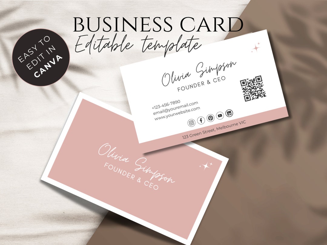 Editable Business Card Template - DIY Printable Business Card, Editable ...