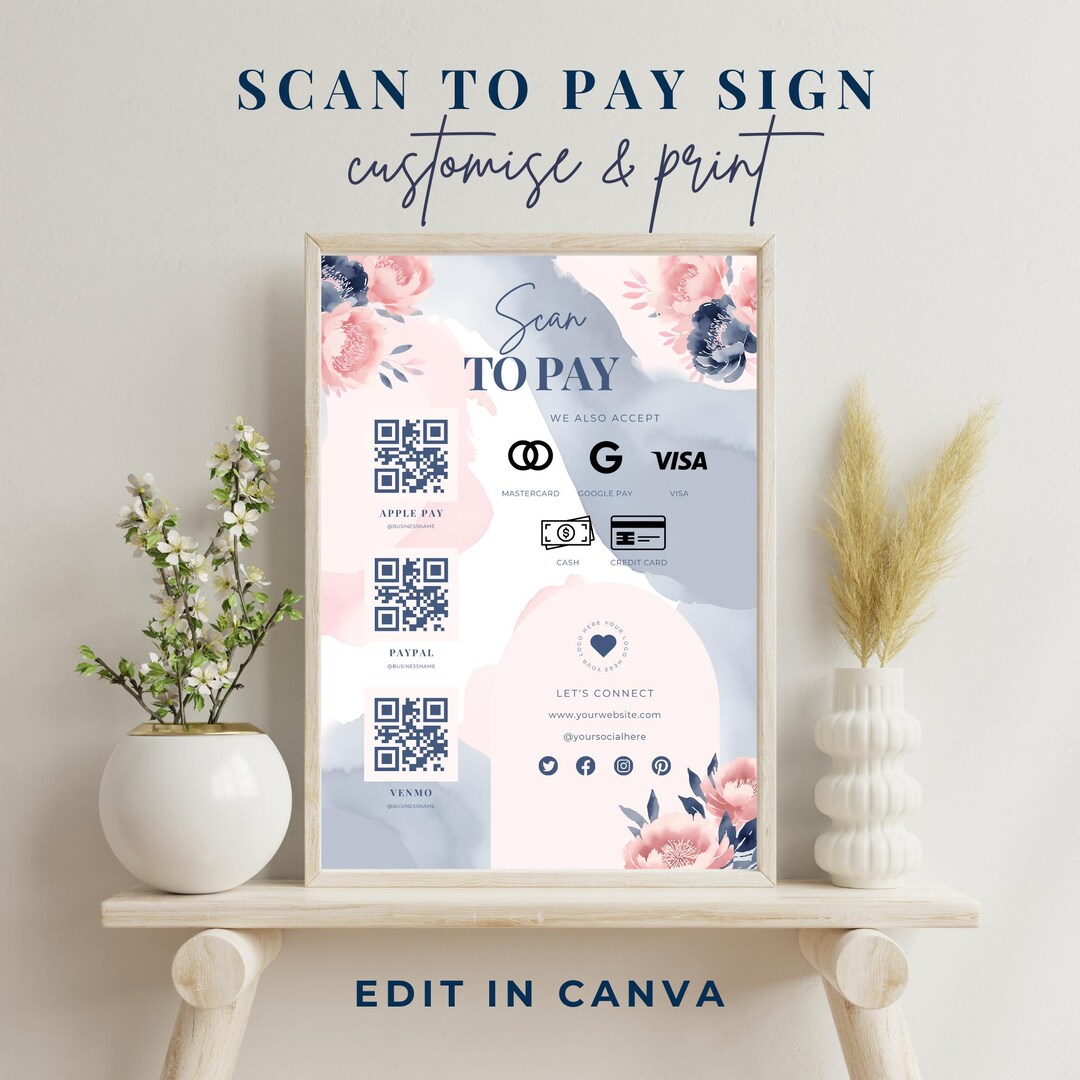 Elegant QR Code Pay Sign Template - Perfect for Market Booths - Stylish ...