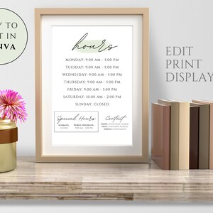 Business Hours Canva Template - DIY Printable Opening Hours Sign ...