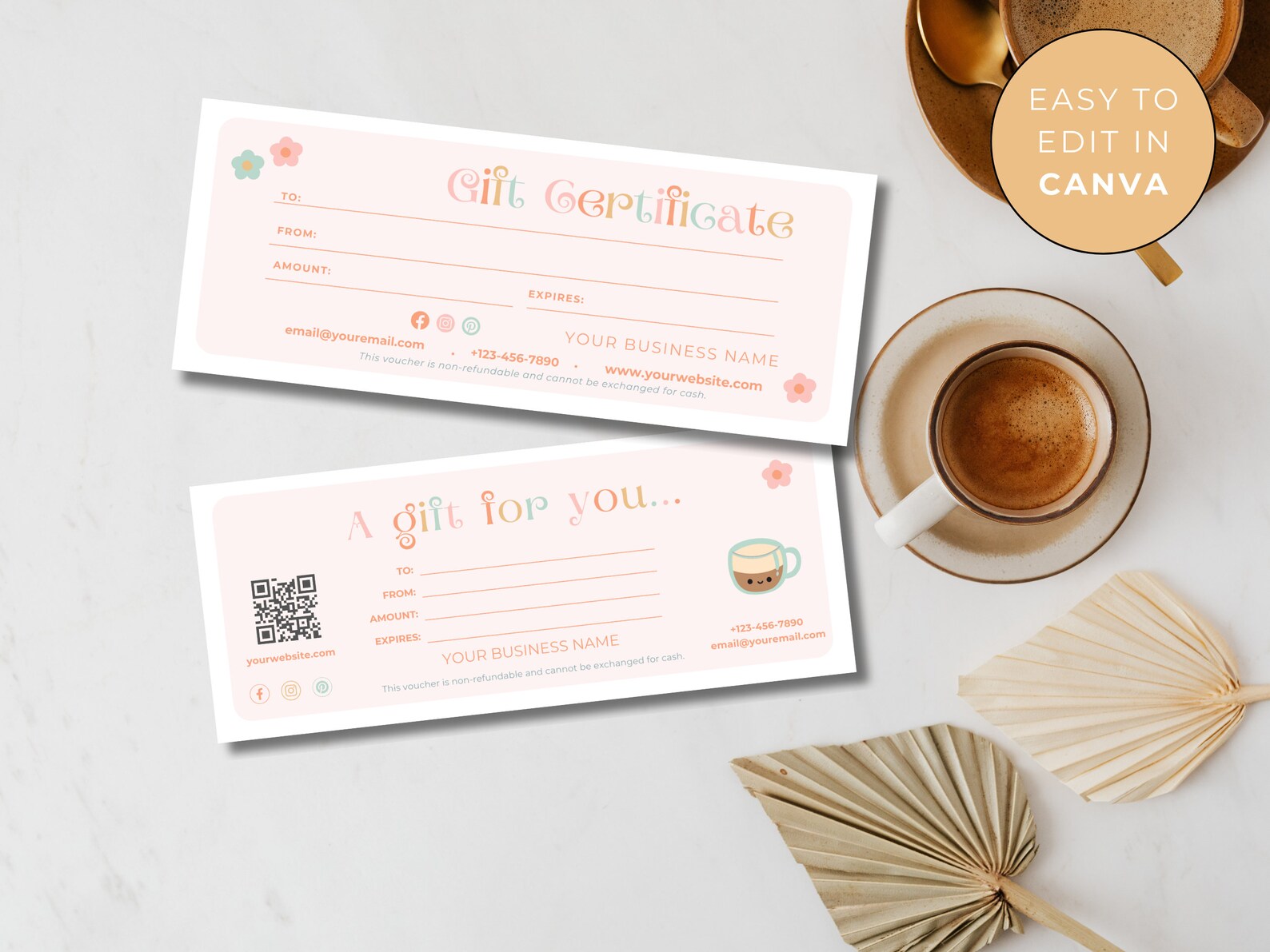 Cafe Gift Voucher Template - INSTANT DOWNLOAD - DIY Printable Cafe Gift ...