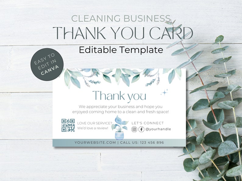 Cleaning Business Thank You Card Templates With QR Code INSTANT ...