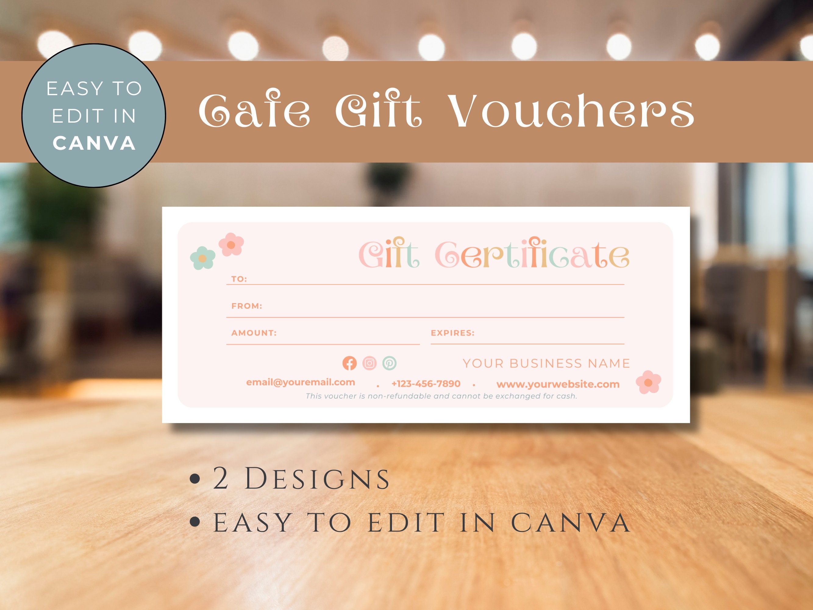 Cafe Gift Voucher Template - INSTANT DOWNLOAD - DIY Printable Cafe Gift ...