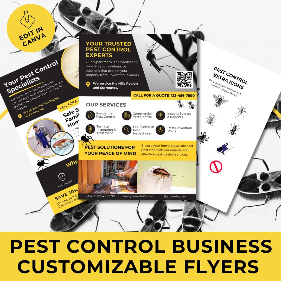 Pest Control Business Flyer Templates, Pest Controller DIY Pamphlet ...