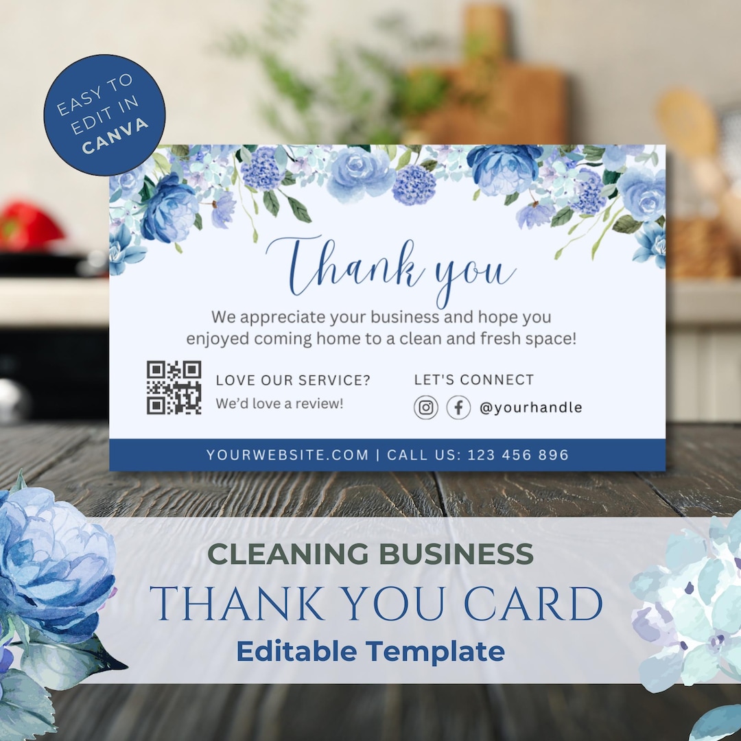 Floral Cleaning Business Thank You Card: Editable Template (digital ...