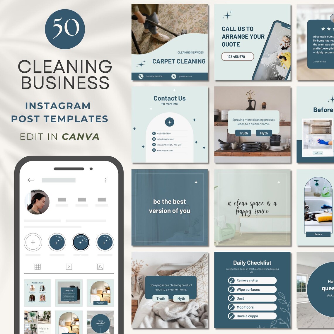 50 Editable Cleaning Instagram Templates, Cleaning Business Social ...