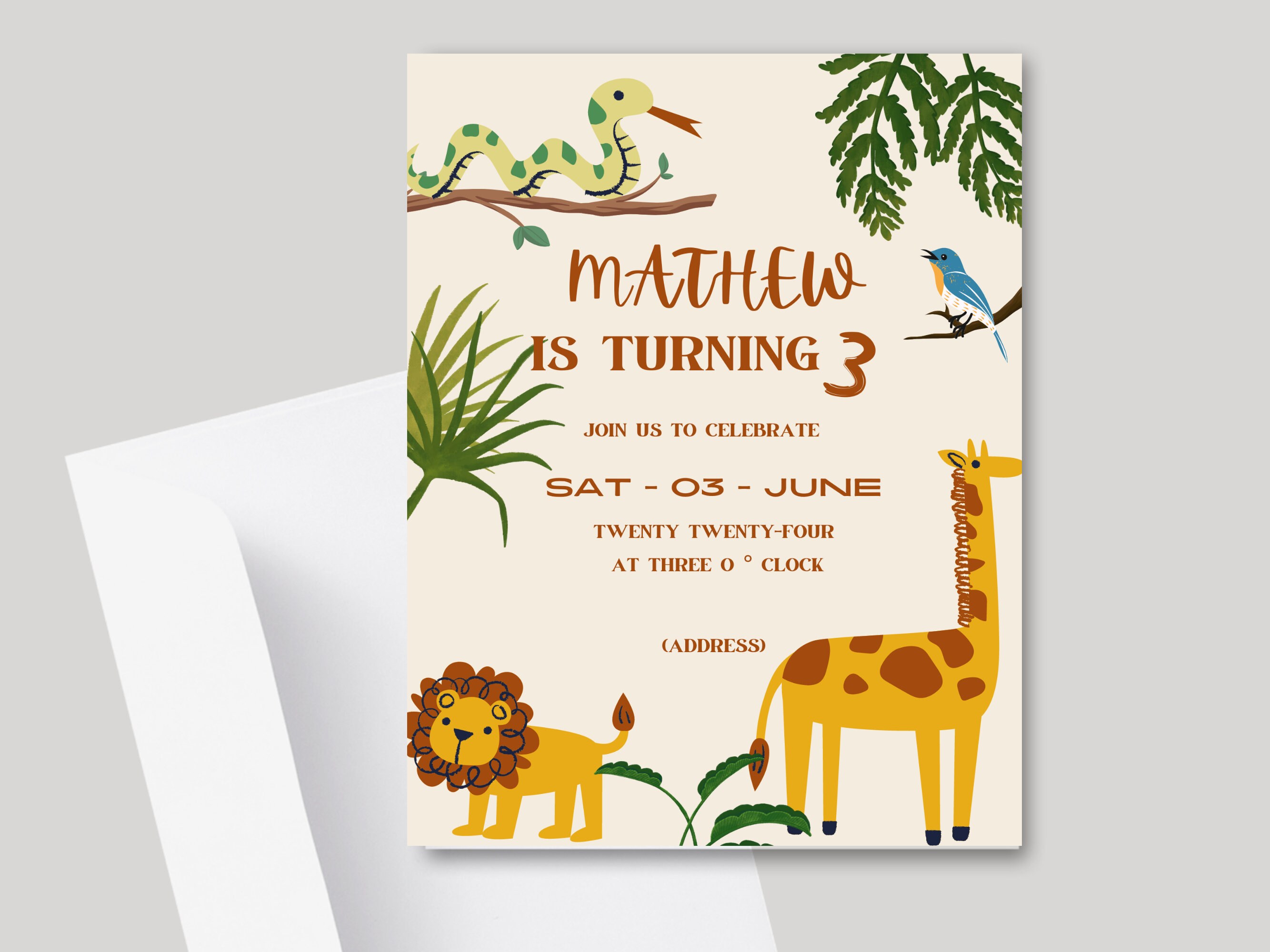 Wild Animals Birthday Invitation, Custom Birthday Invite, Digital ...