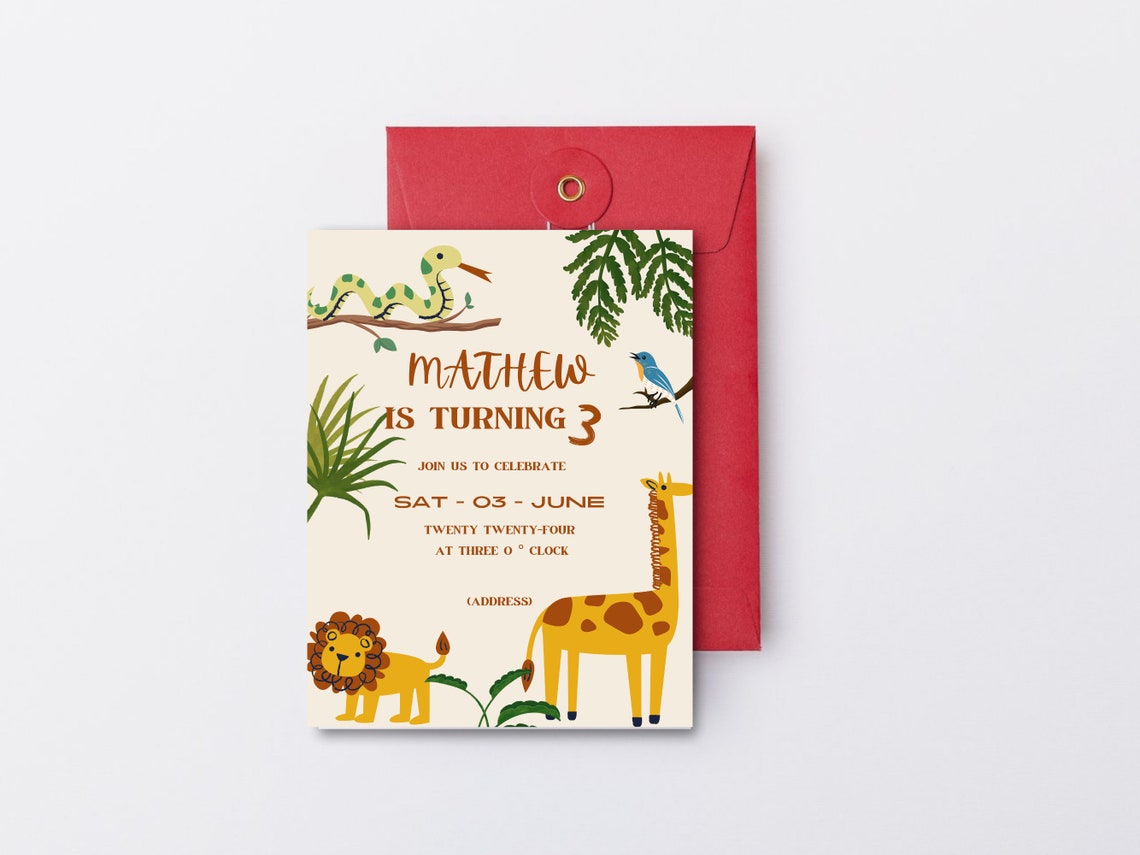 Wild Animals Birthday Invitation, Custom Birthday Invite, Digital ...