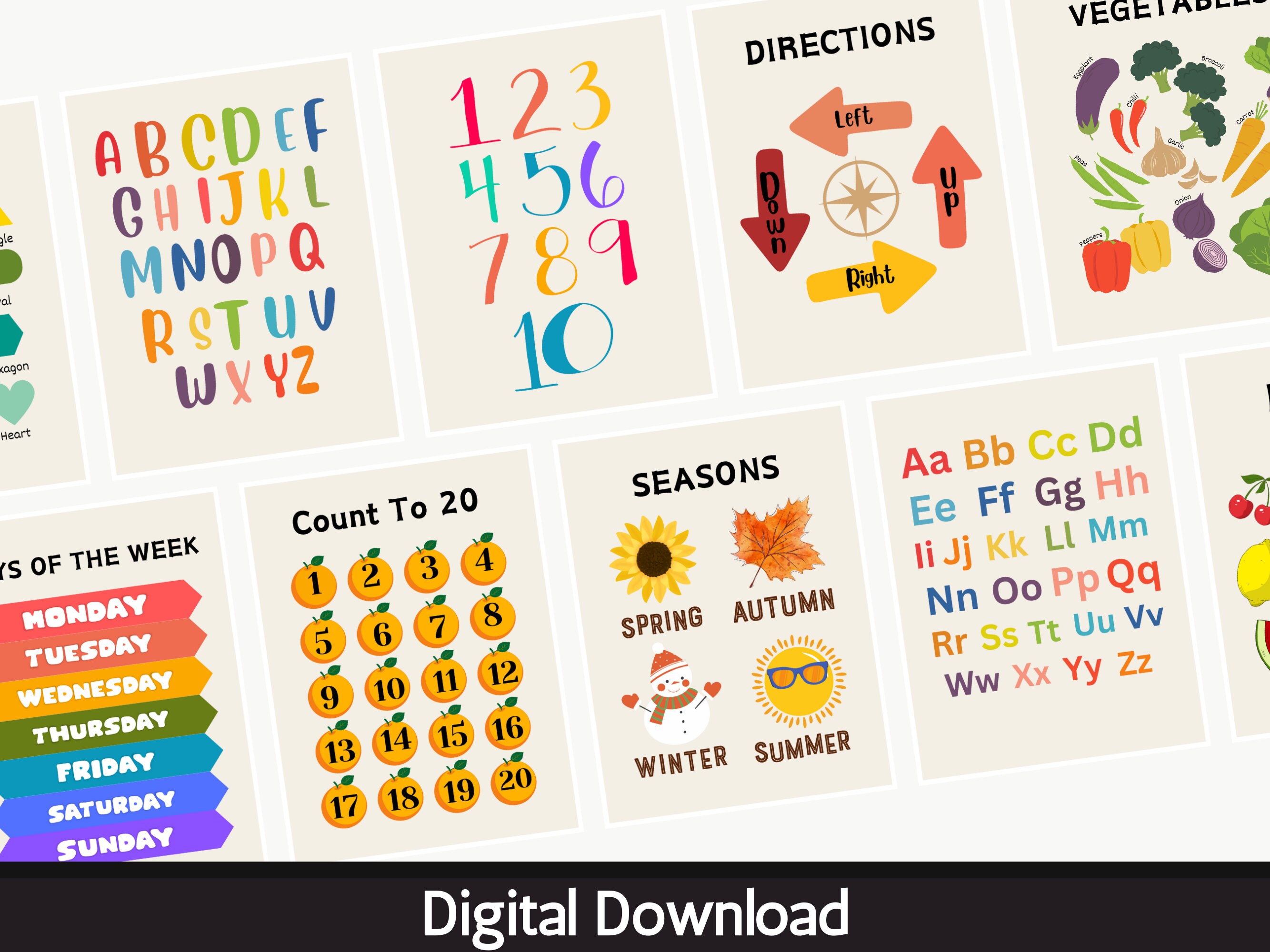 Set of Educational Posters, Preschool Learning Prints, Set of 15 ...