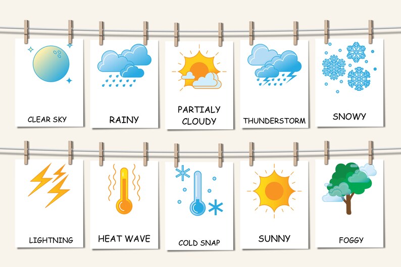Weather Flash Cards, Montessori Flashcards, Educational, Printable ...