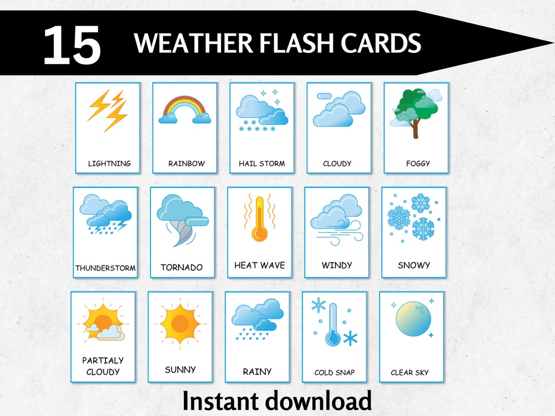 Weather Flash Cards, Montessori Flashcards, Educational, Printable ...