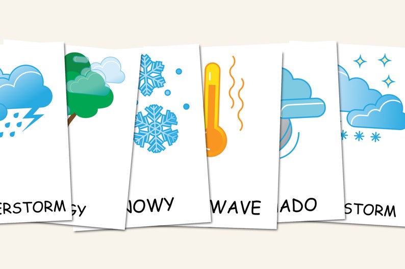 Weather Flash Cards, Montessori Flashcards, Educational, Printable ...