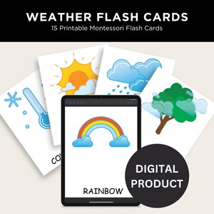 Weather Flash Cards, Montessori Flashcards, Educational, Printable ...