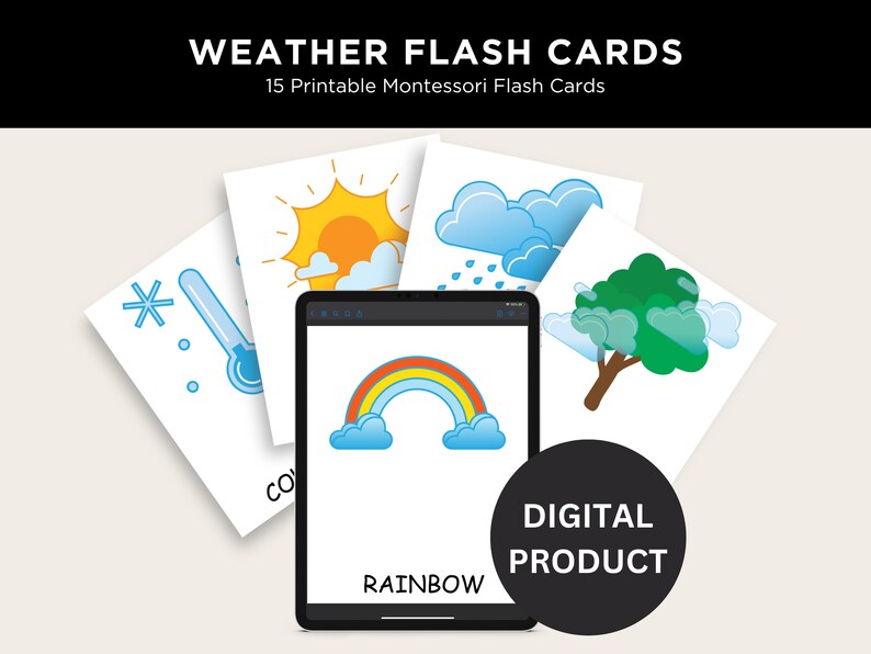 Weather Flash Cards, Montessori Flashcards, Educational, Printable ...