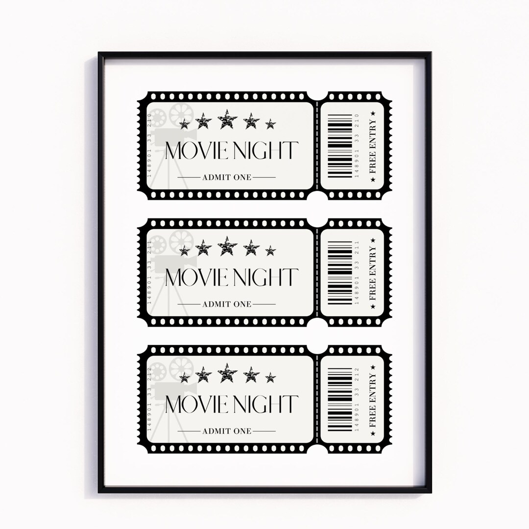 Retro Cinema Ticket | Printable Wall Art | Digital Download | Movie ...