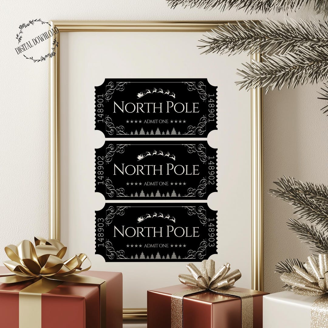 North Pole Ticket Art Christmas Decor Digital Download Lapland Santa ...