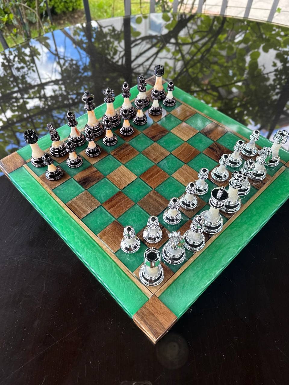 Epoxy Resin and Wooden Handmade Chess Set, Premium Quality Board Game ...