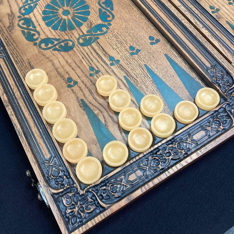 Wood&blue Epoxy Resin Backgammon Set, Tabletop Board Game, Retirement ...