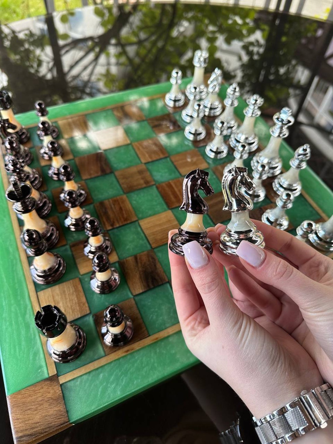 Epoxy Resin and Wooden Handmade Chess Set, Premium Quality Board Game ...