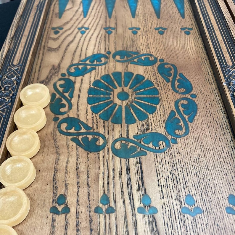 Wood&blue Epoxy Resin Backgammon Set, Tabletop Board Game, Retirement ...