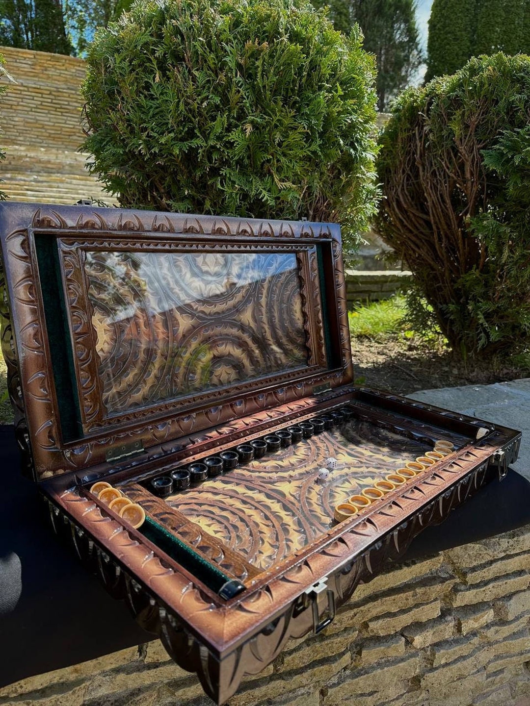Handmade Carved Glass Backgammon Set, Linden Wood Backgammon, Luxury ...