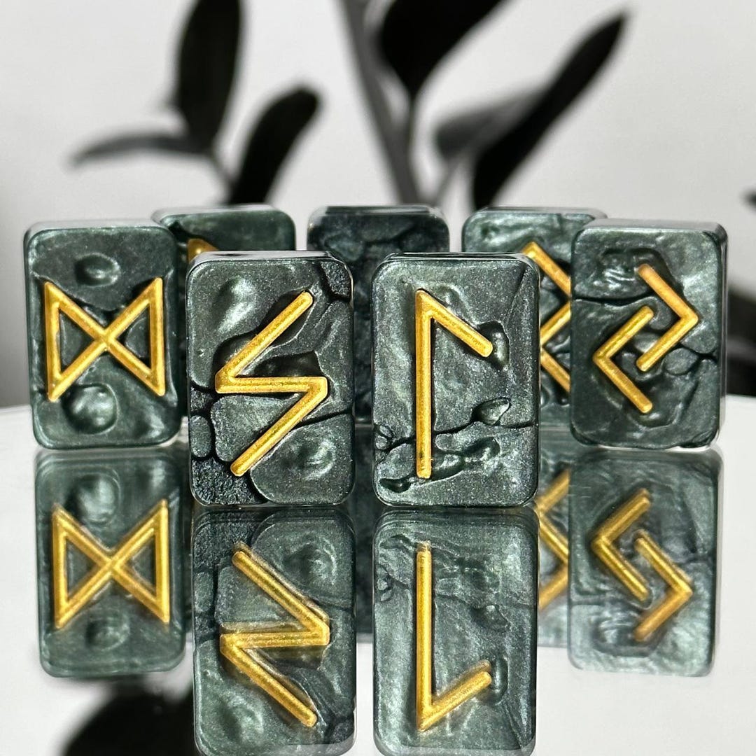 Epoxy Resin Runes, Rune Set, Witch Runes, Emerald and Gold Runes 25 Pcs ...
