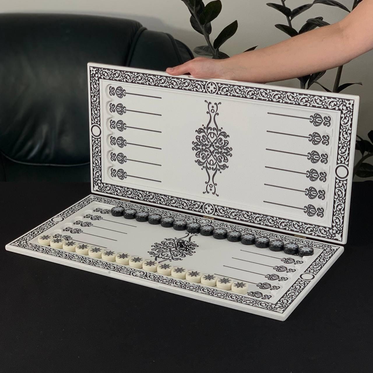 White Acrylic Stone Backgammon Set, Stylized Backgammon Wild Rose ...