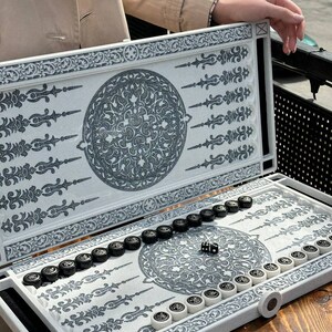 White Acrylic Stone Backgammon, Stylized With LION Design, Handmade ...