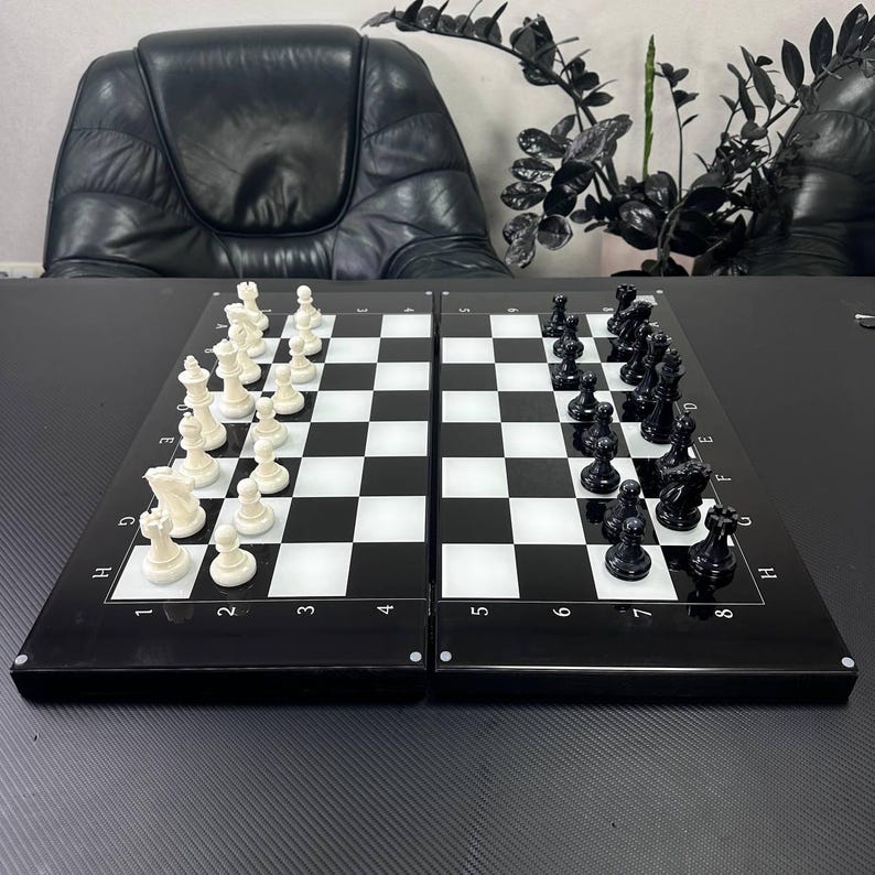 Glass & Wood Chess and Backgammon Set, Epoxy Resin Chips, Gift Idea ...