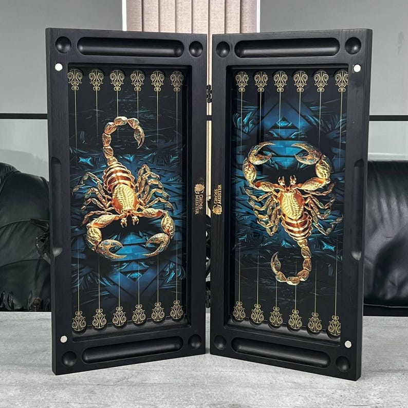 Luxury Tempered Glass & Wood Backgammon Board Scorpion Design, Tabletop ...