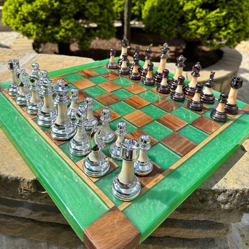 Epoxy Resin and Wooden Handmade Chess Set, Premium Quality Board Game ...