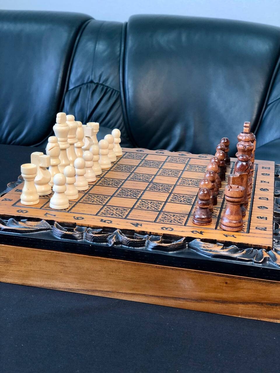 Wooden Handmade Chess Set Stylized With Lion,with a Convenient Storage ...